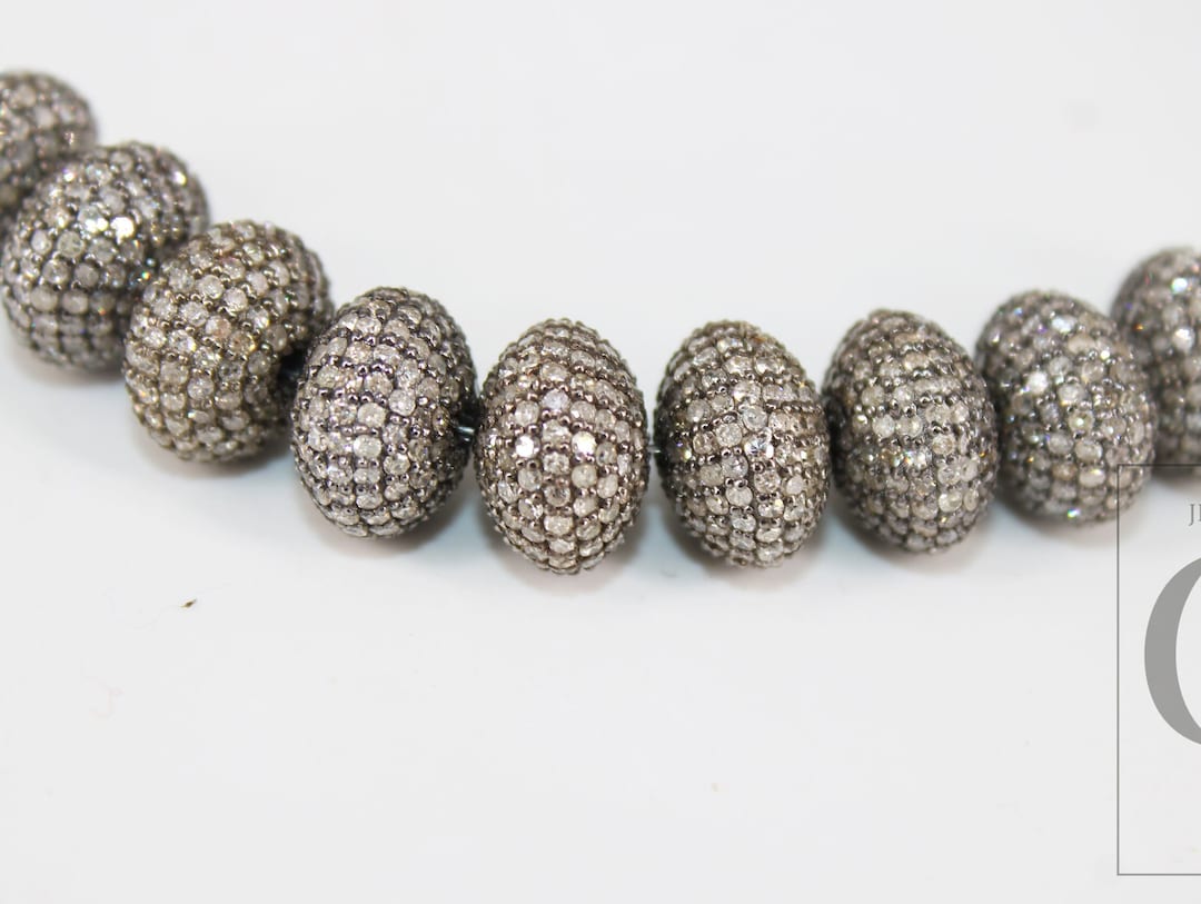 Handmade Pave Diamond Rondelle Bead: 925 Sterling Silver Jewelry (8mm ...