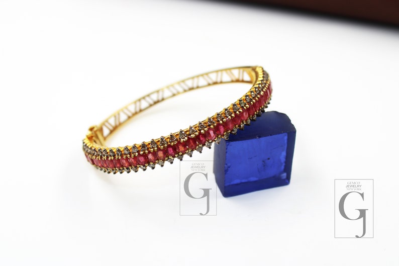 Beautiful 18k Gold Ruby Bangle Rosecut Pave Diamond Bangle - Etsy