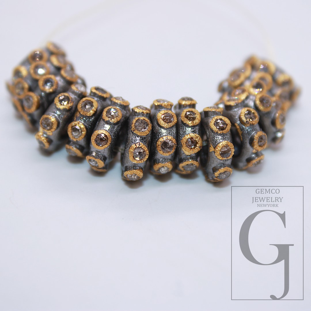 10mm Rondelles Pave Diamond Bead / Pave Spacers Design Pave Diamond 925 ...