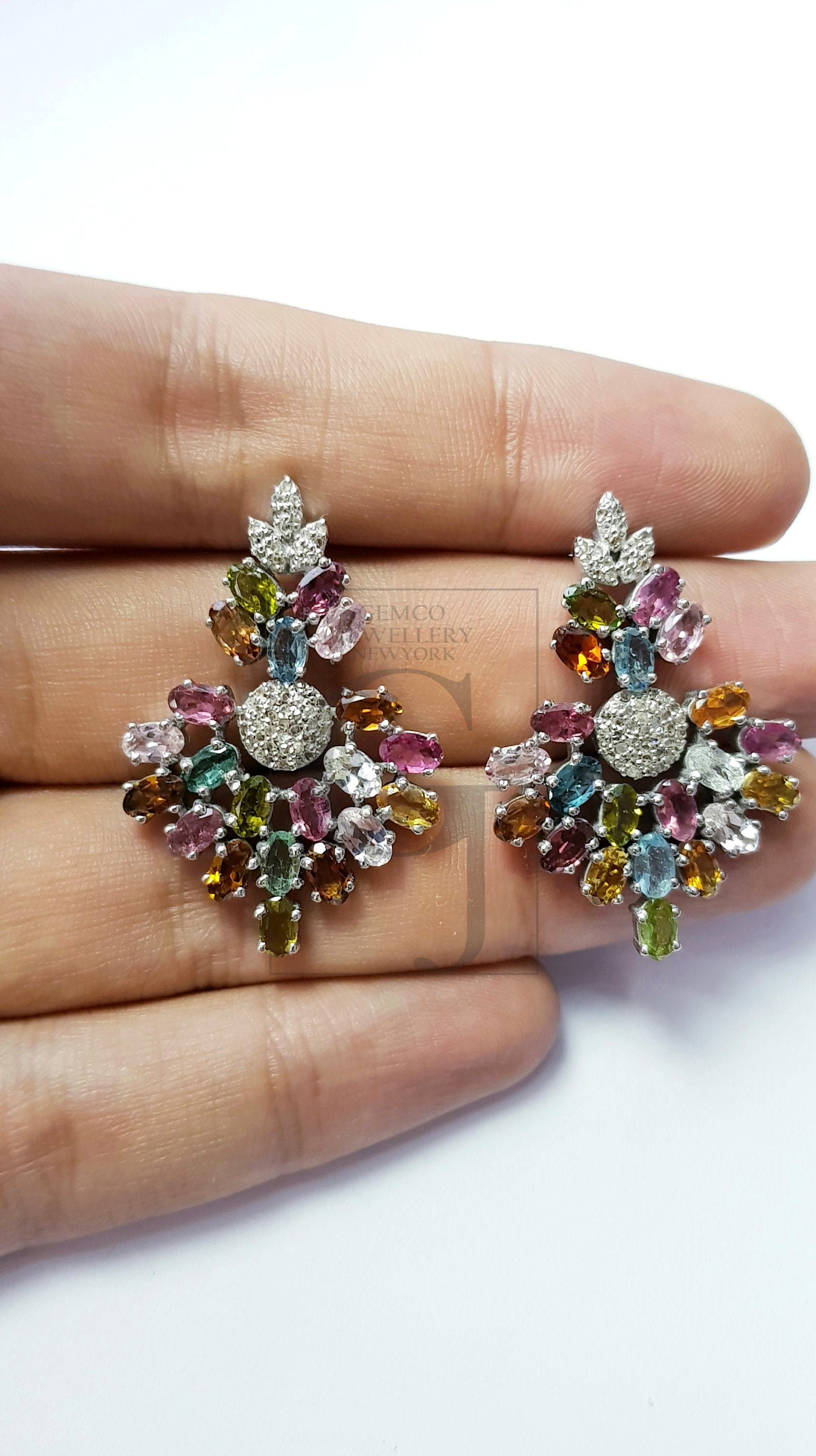 Natural multi colored tourmaline stone with rosecut diamond | Etsy