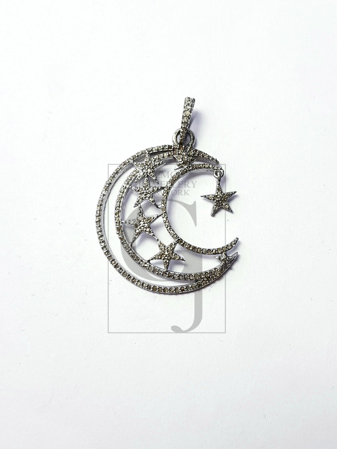 Beautiful Crescent Moon Design Rosecut Pave Diamond Pendant - Etsy