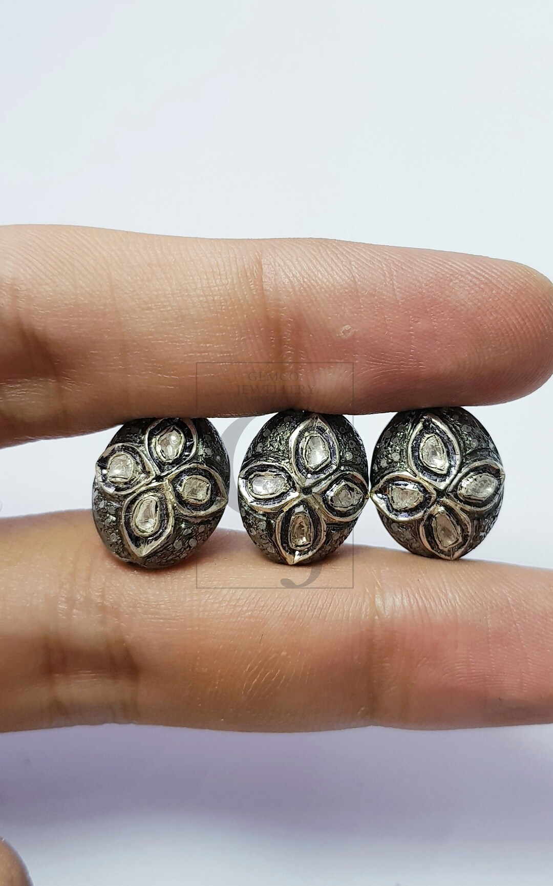 Beautiful Flat Diamond Design Rosecut Pave Diamond Bead 925 Sterling ...