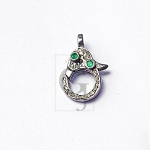 Both Sided Color Stone Design Clasp, Pave Rosecut Diamond Clasp, 925 ...