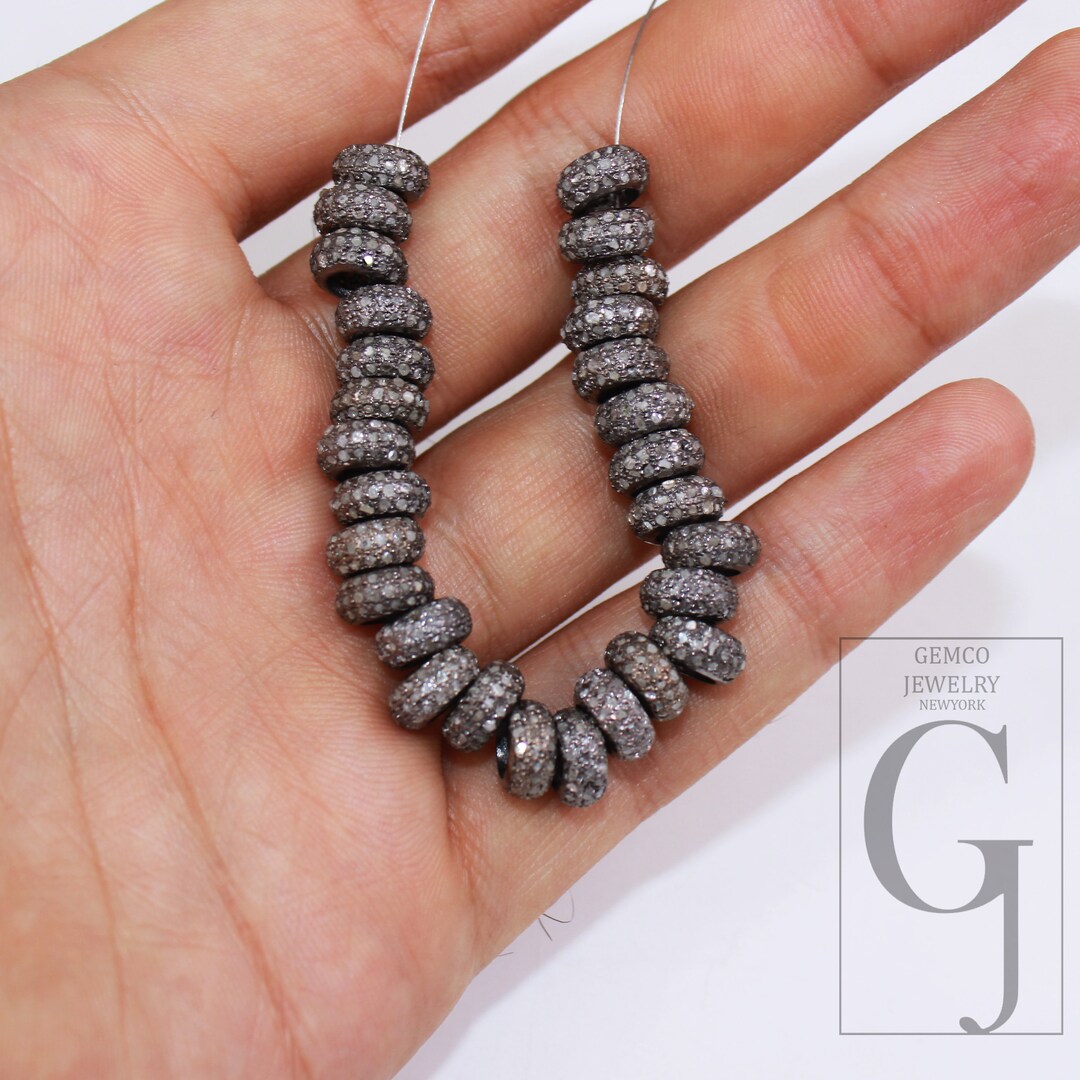 Handmade Pavé Diamond Rondelle Bead: 925 Sterling Silver Spacer (6mm ...