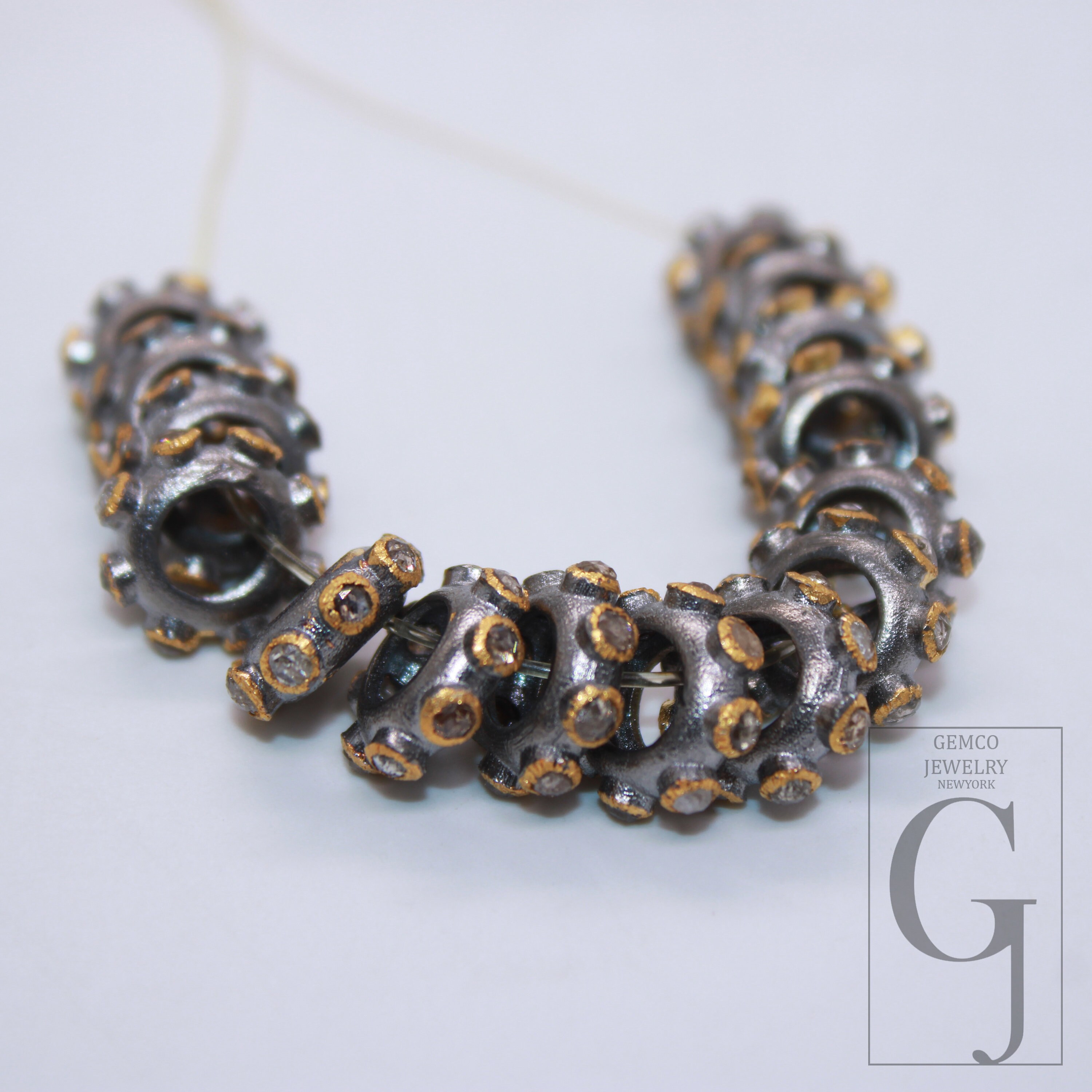 10mm Pave Diamond Rondelle Bead: Sterling Silver Handmade Spacer - Etsy