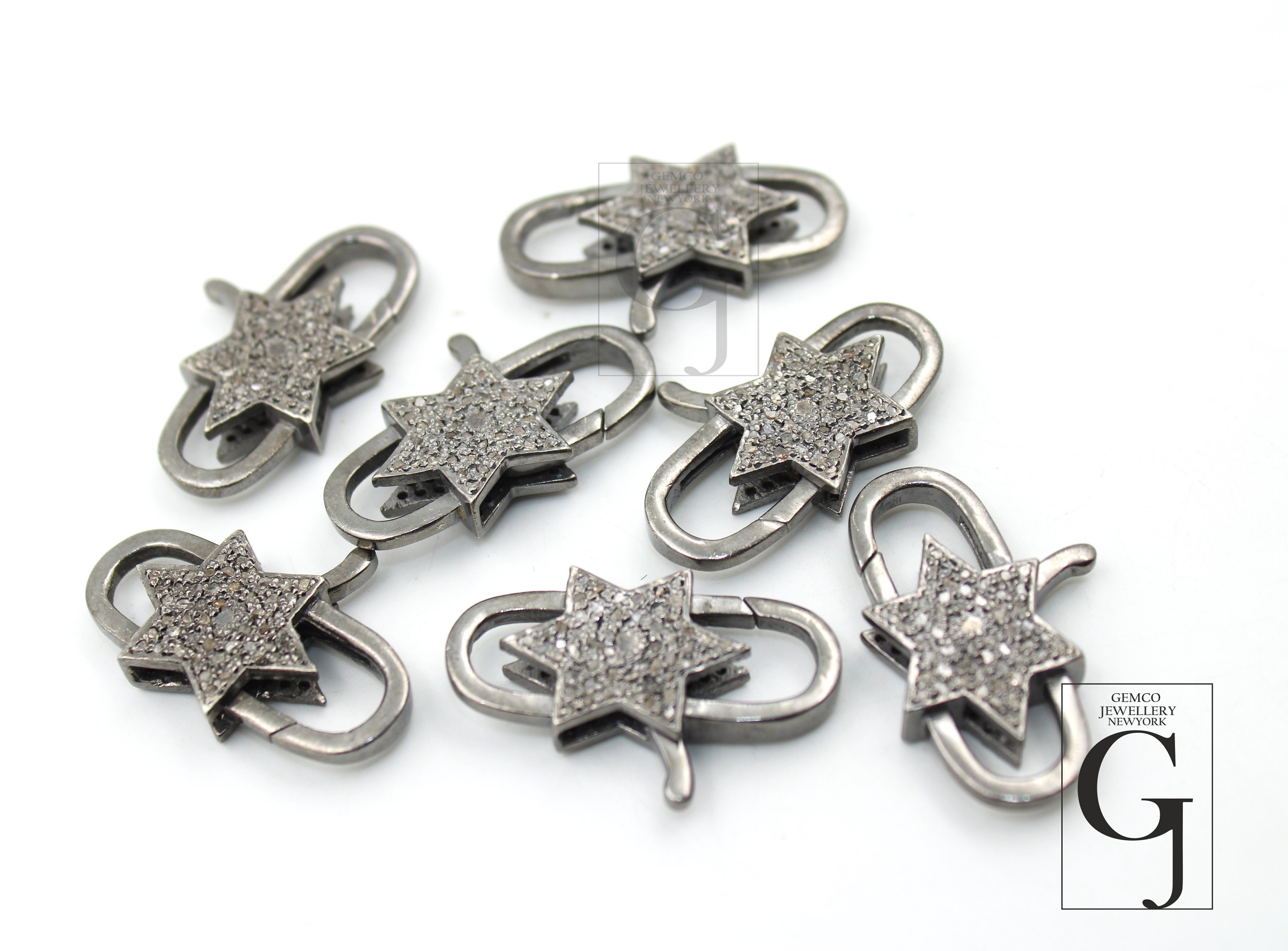 Star design clasp Rosecut pave diamond star brust spring clasp | Etsy