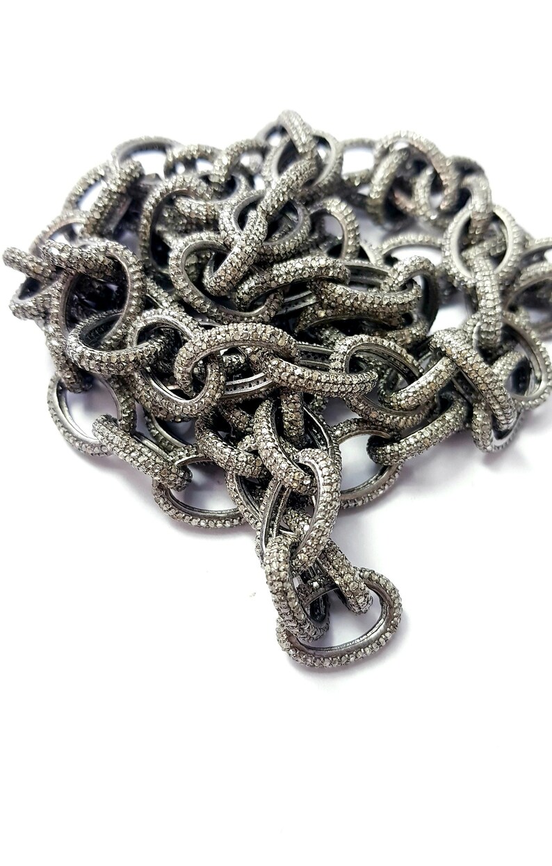 Rose Cut Pave Diamond Chain Necklace Pendent 925 Sterling - Etsy