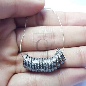 SET of 10pcs Rondelles Bead Pave Rosecut Diamond 925 Sterling Silver ...