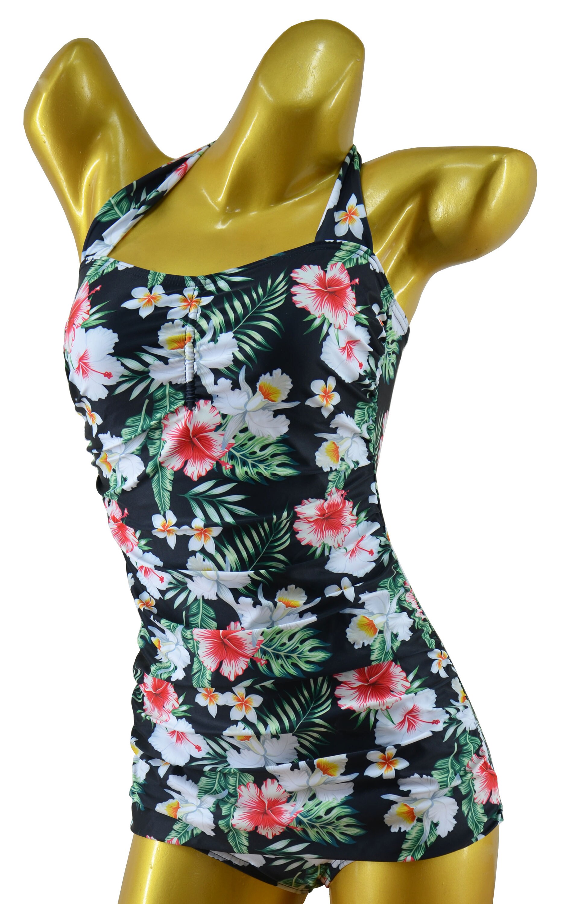 S M L XL Vintage Look Swimsuit Flower Hibiscus Tiki 50's Hawaii Pattern ...