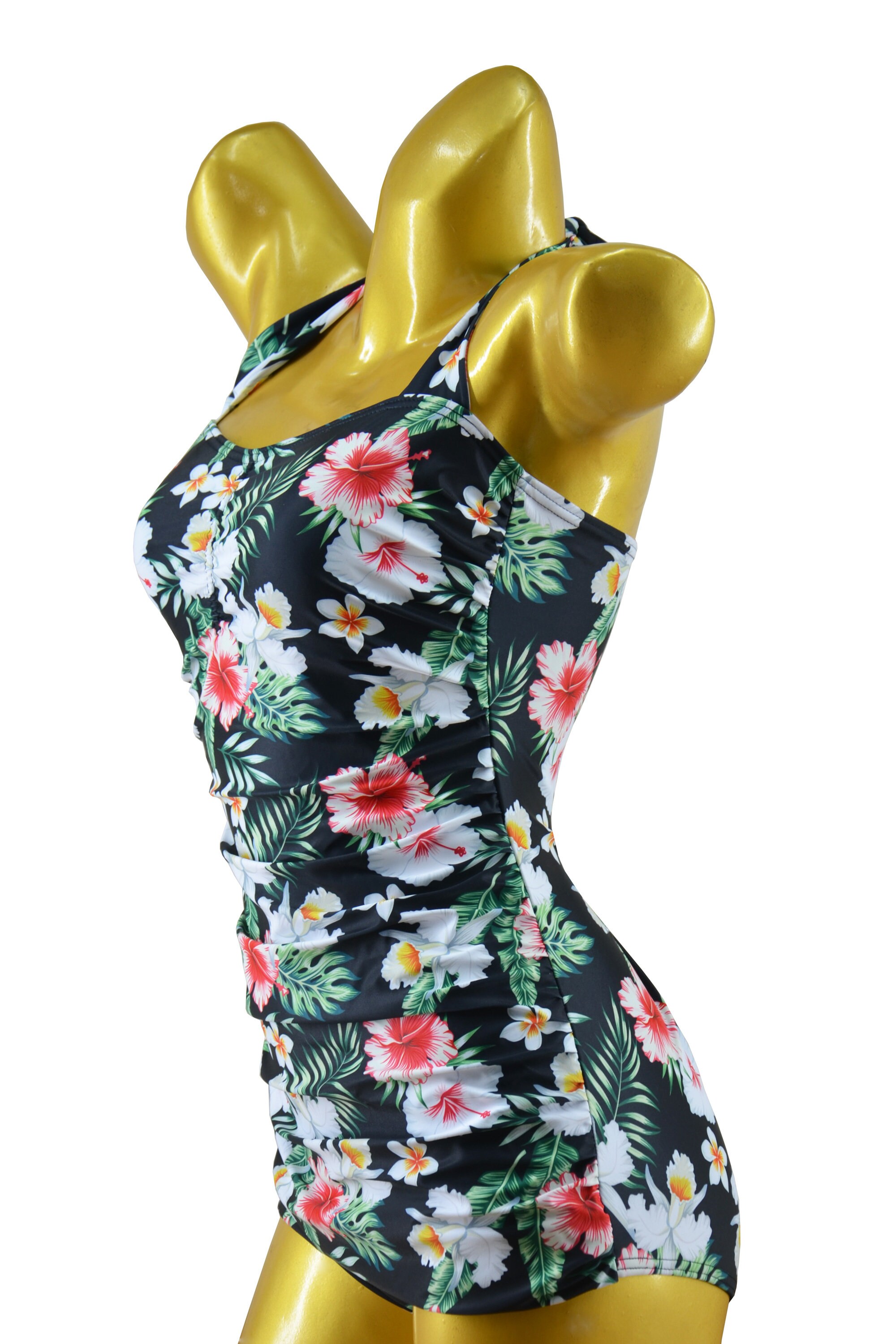 S M L XL Vintage Look Swimsuit Flower Hibiscus Tiki 50's Hawaii Pattern ...