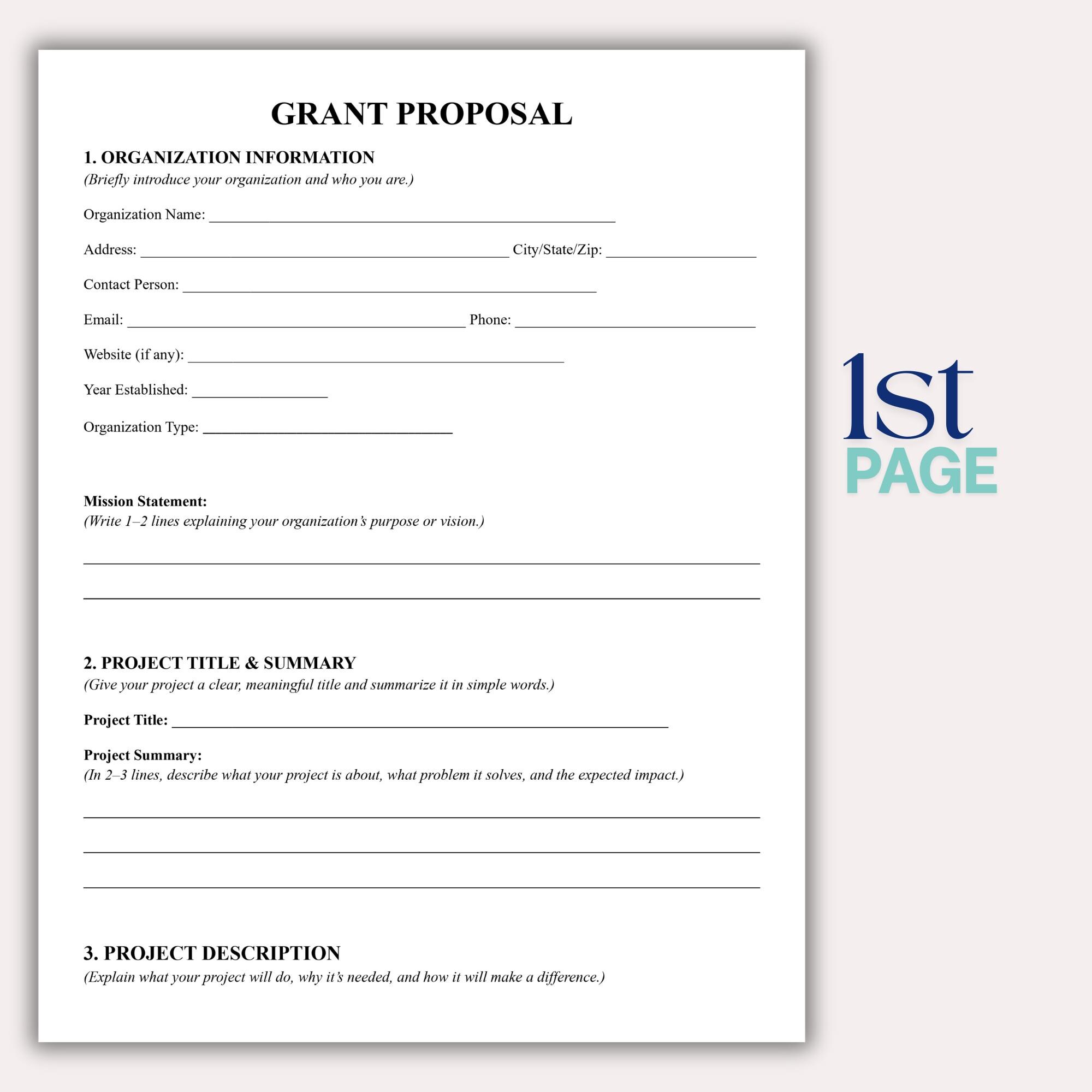 Grant Proposal Template, Editable Funding Application Form PDF ...