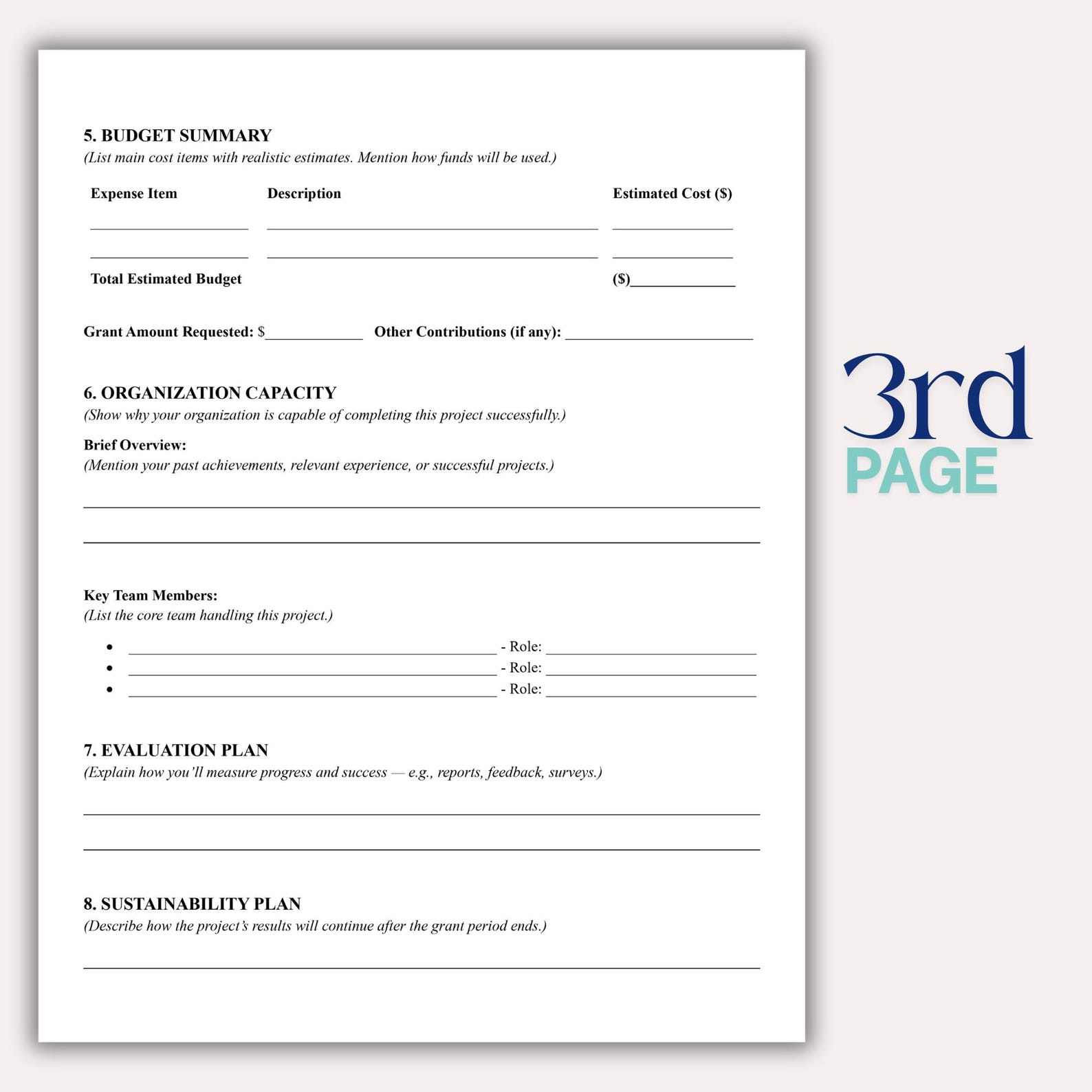 Grant Proposal Template, Editable Funding Application Form PDF ...