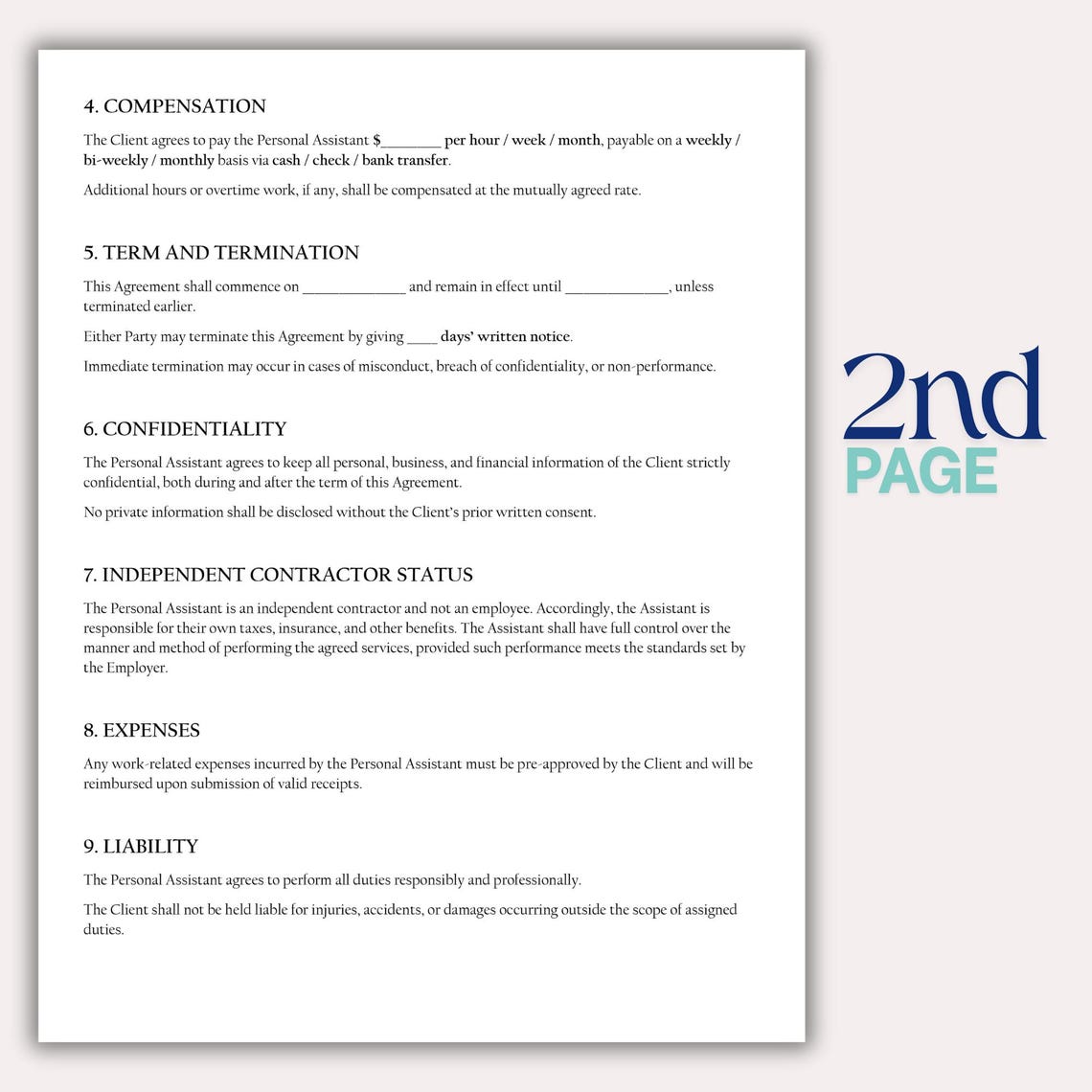 Personal Assistant Agreement Template, Executive Assistant Contract PDF ...