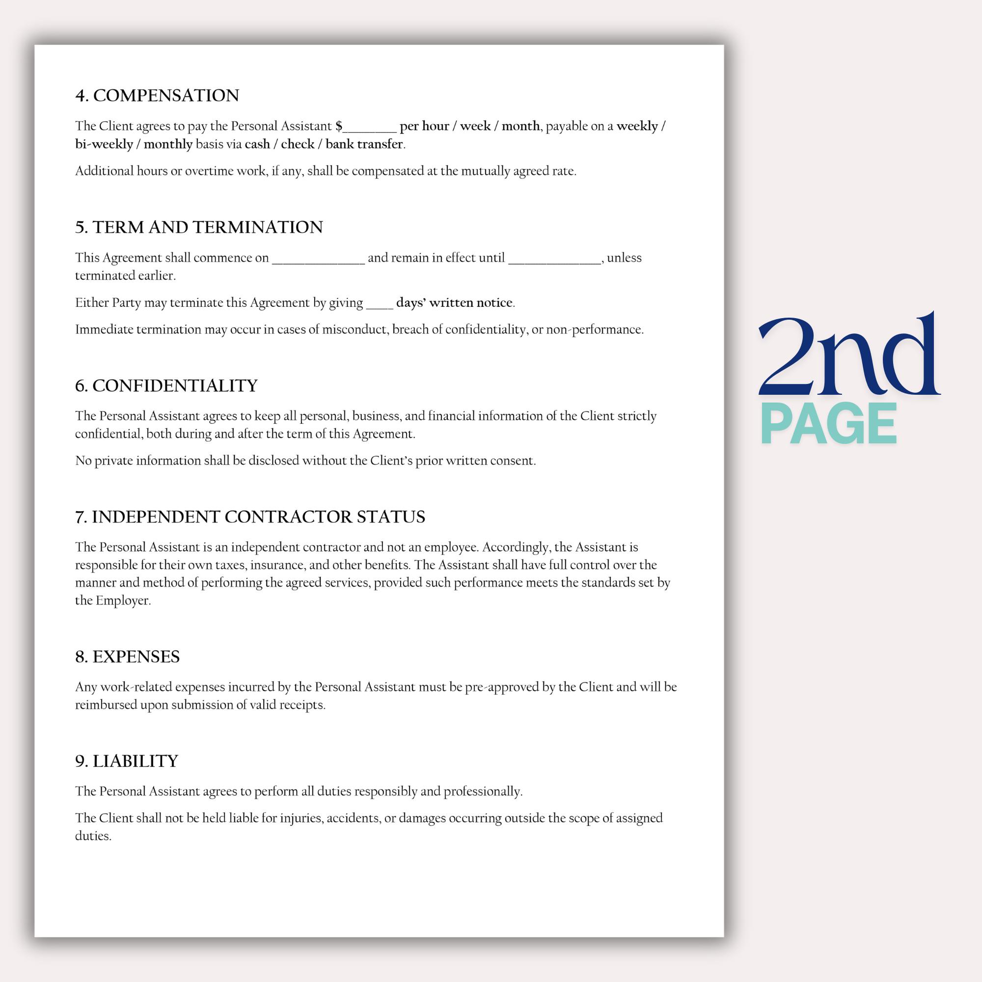 Personal Assistant Agreement Template, Executive Assistant Contract PDF ...
