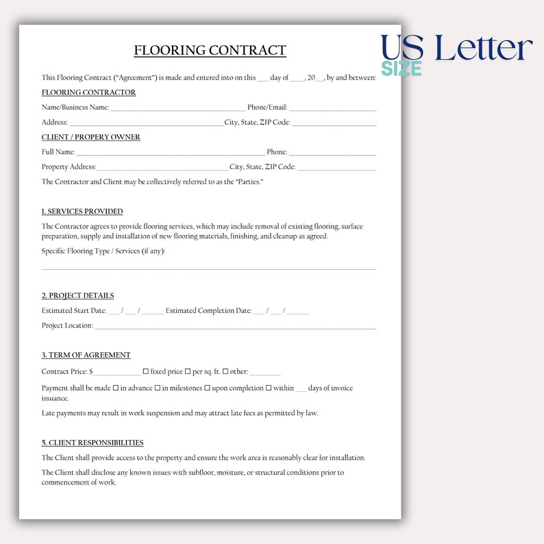 Editable Flooring Contract Template, Comprehensive Flooring Agreement ...