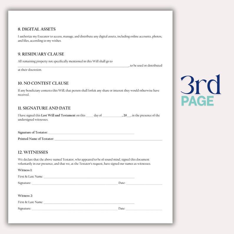 Last Will and Testament Template, Editable Legal Will Document PDF ...