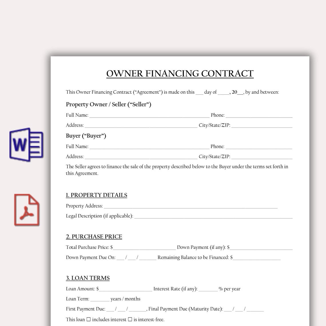 Editable Owner Financing Contract Template PDF, Printable Real Estate ...