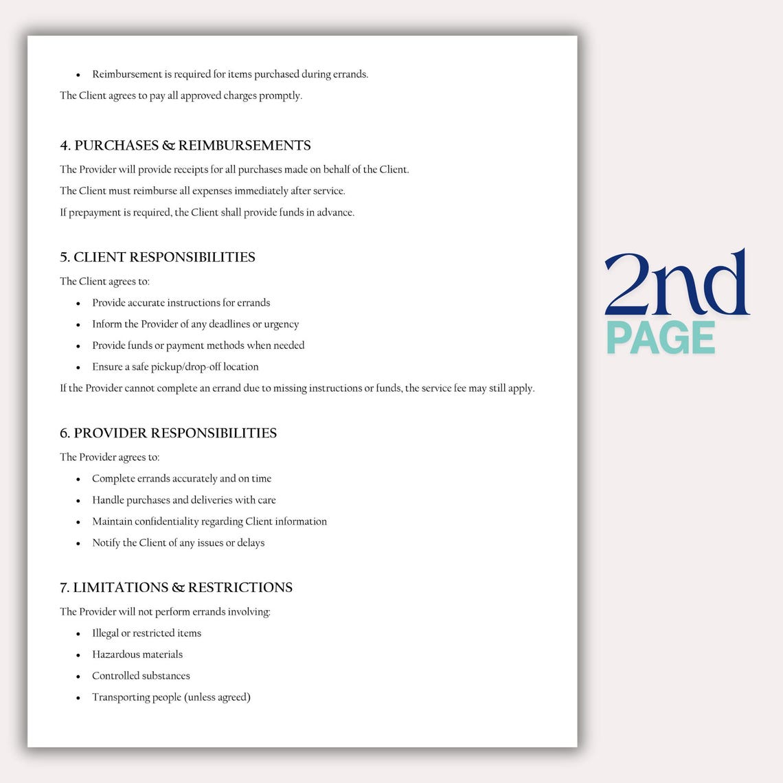 Errand Service Agreement Template, Editable Personal Assistant Contract ...