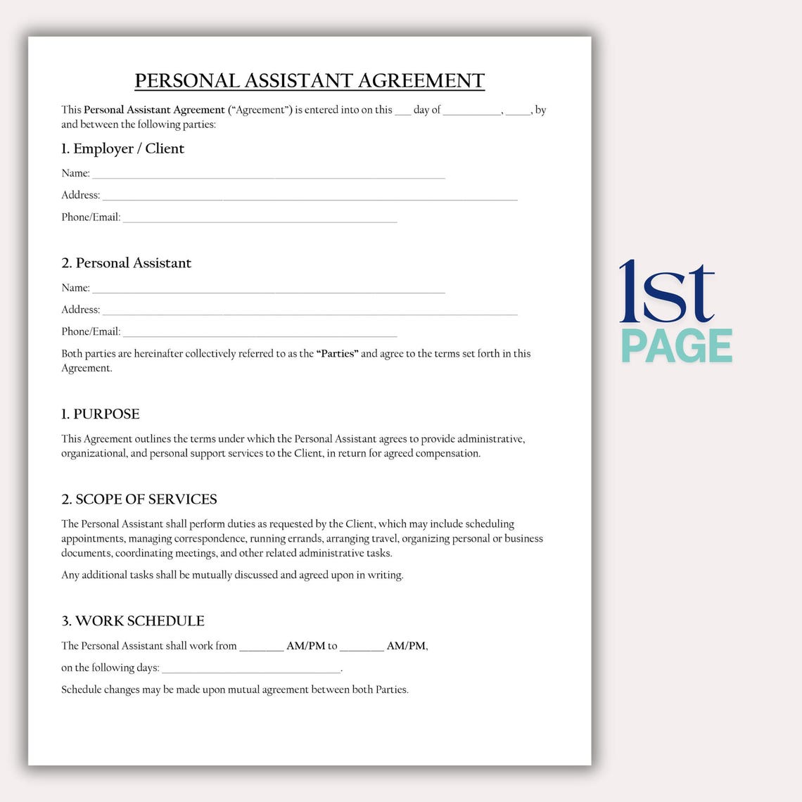 Personal Assistant Agreement Template, Executive Assistant Contract PDF ...