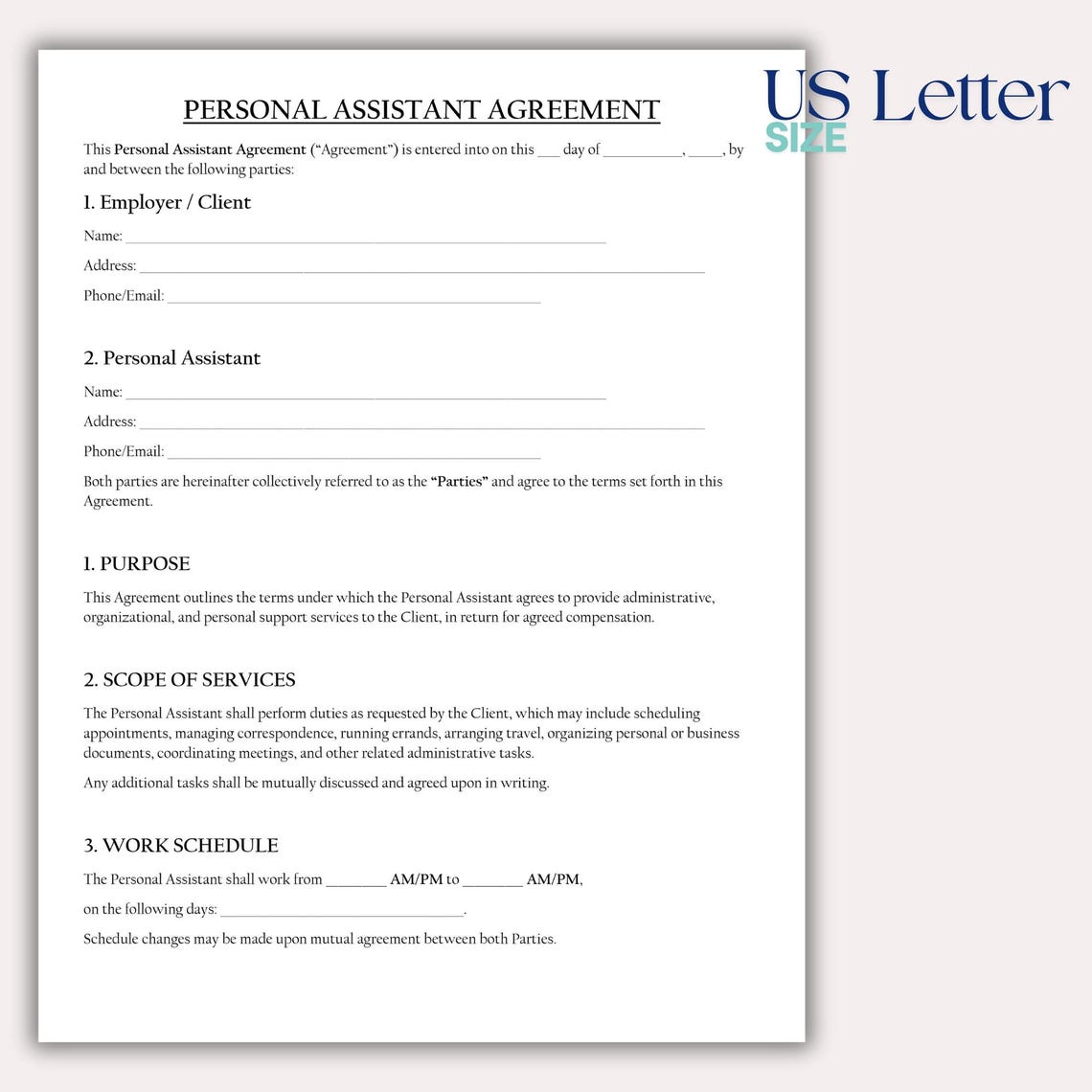 Personal Assistant Agreement Template, Executive Assistant Contract PDF ...