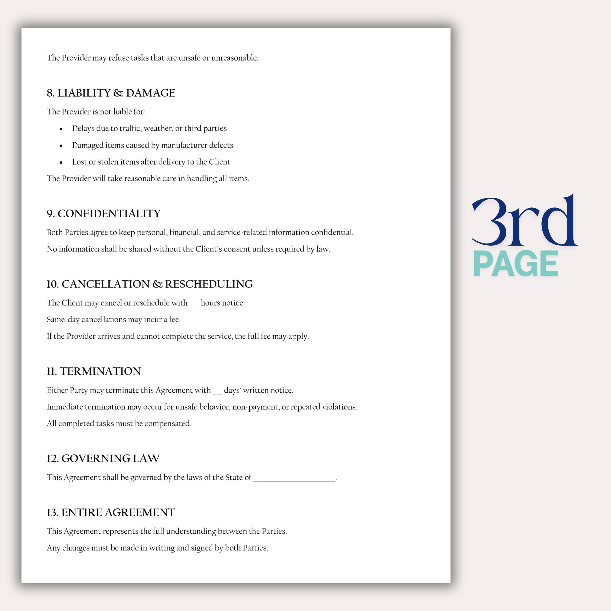 Errand Service Agreement Template, Editable Personal Assistant Contract ...