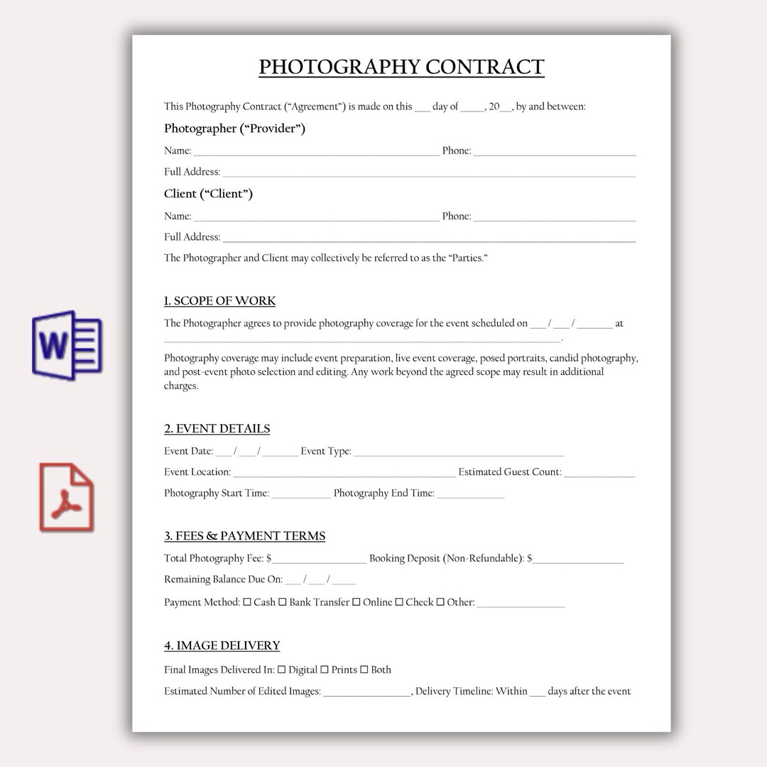 Editable Photography Contract Template, Simple Boho Photography Forms ...