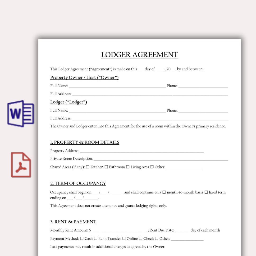 Editable Lodger Agreement Template, Room Rental License Agreement, Rent ...