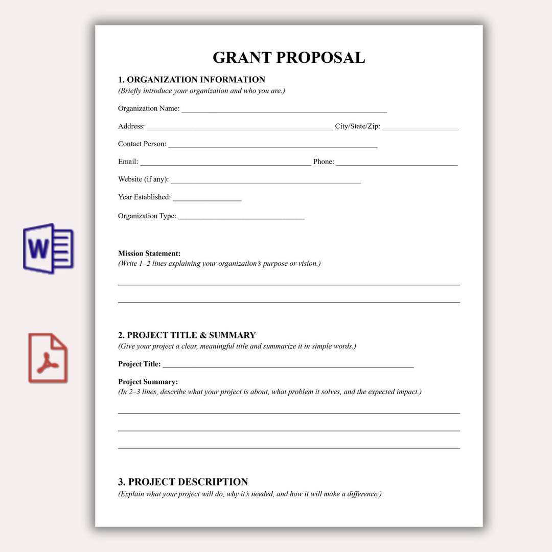 Grant Proposal Template, Editable Funding Application Form PDF ...