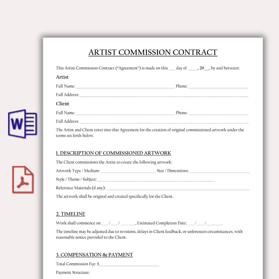 Artist Commission Contract Template, Editable Agreement for Art ...