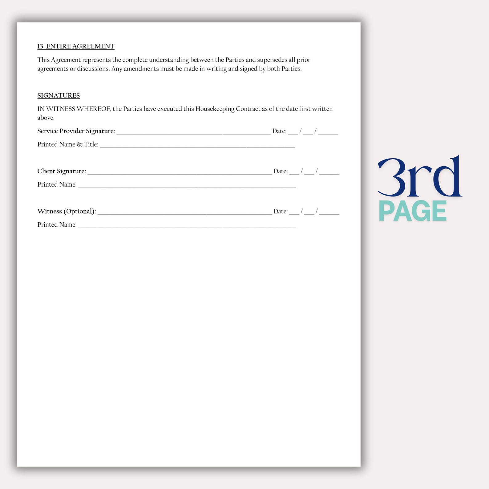 Customizable Housekeeping Contract Template, House Cleaning Service ...