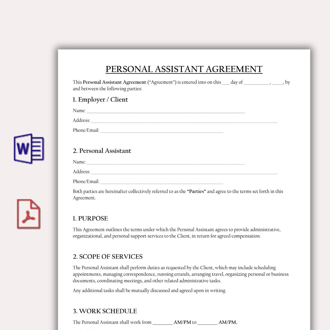 Personal Assistant Agreement Template, Executive Assistant Contract PDF ...