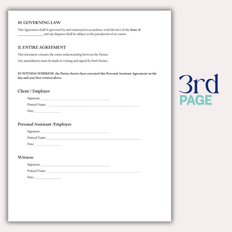 Personal Assistant Agreement Template, Executive Assistant Contract PDF ...