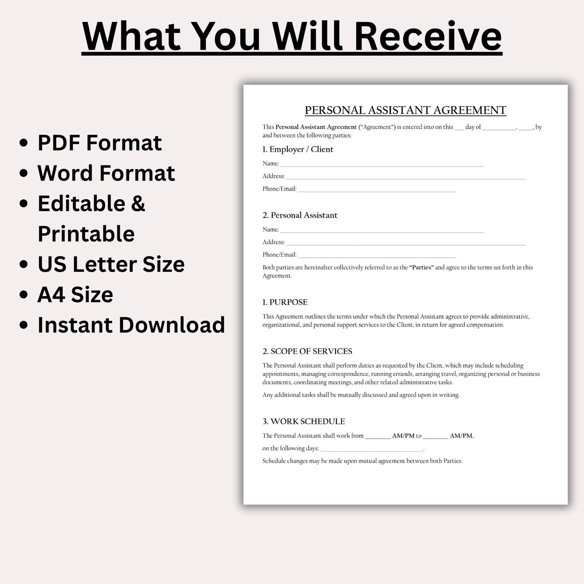 Personal Assistant Agreement Template, Executive Assistant Contract PDF ...