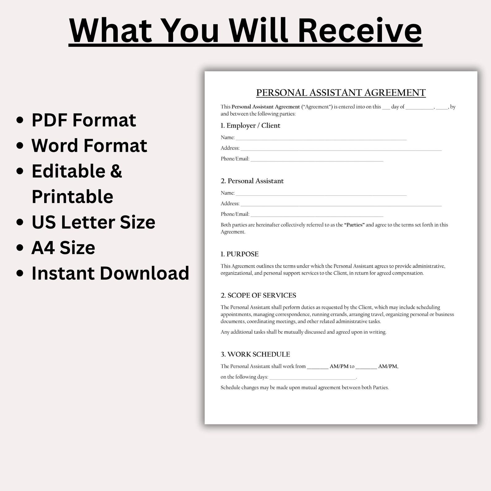 Personal Assistant Agreement Template, Executive Assistant Contract PDF ...
