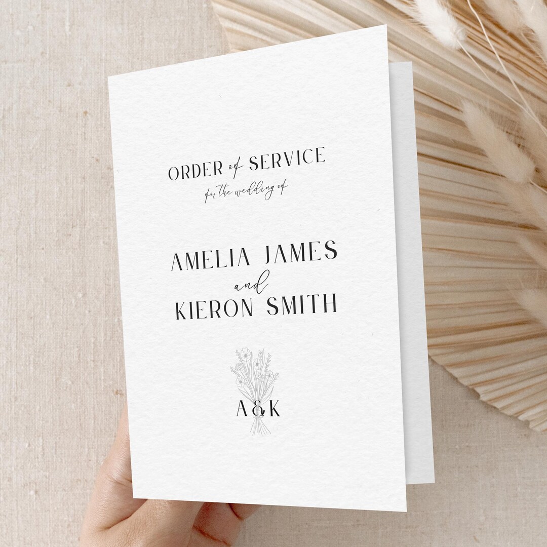 Elegant Wedding Program Template, Minimalist Order of Service ...
