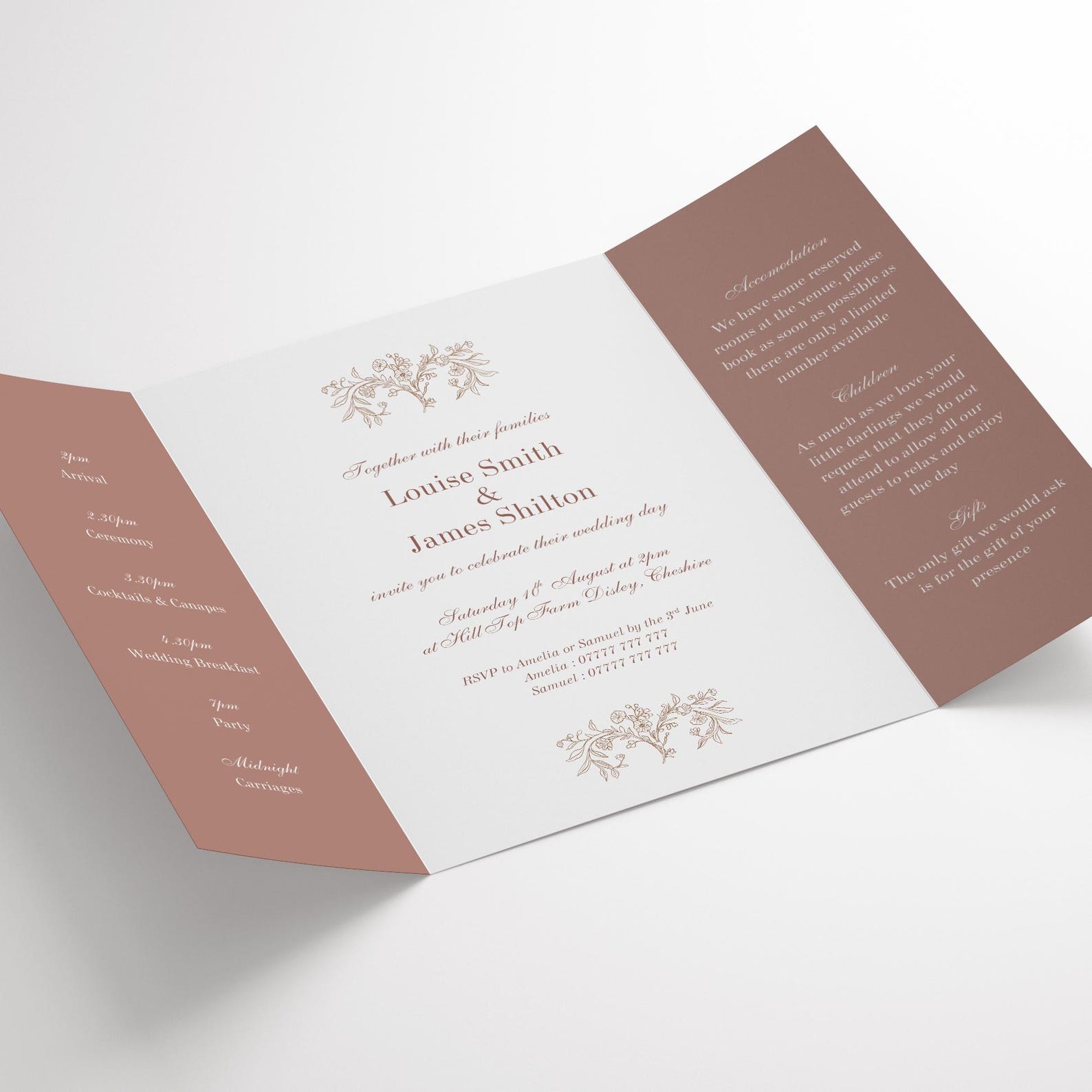 Gatefold Wedding Invite Template, Vintage Mocha Mousse, Folding Wedding ...