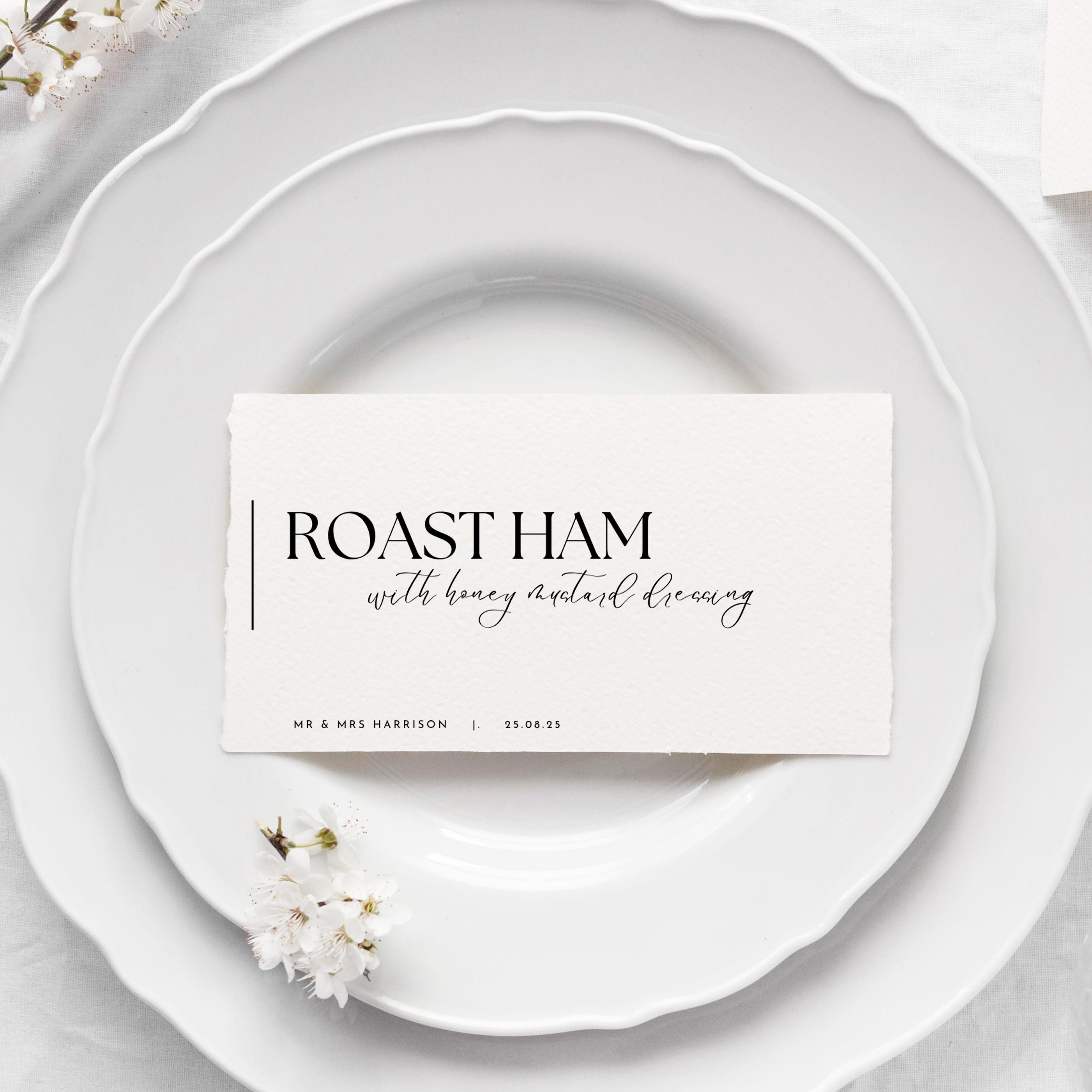 Modern Buffet Card Template, Minimalist Wedding Food Labels, Name Cards ...