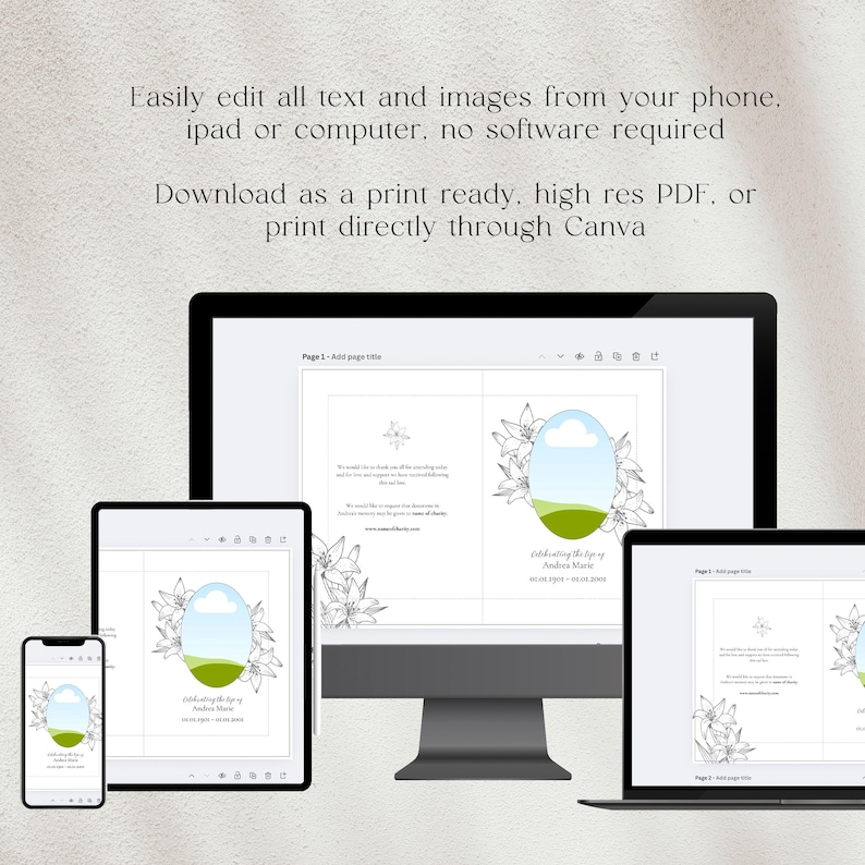 Modern Funeral Program Template Printable Order of Service Celebration ...