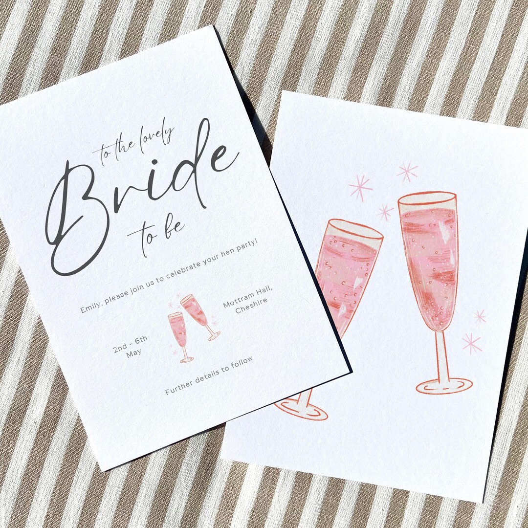 Personalised Bride Hen Do Invite Set, 4 Piece, Bridal Shower Itinerary ...