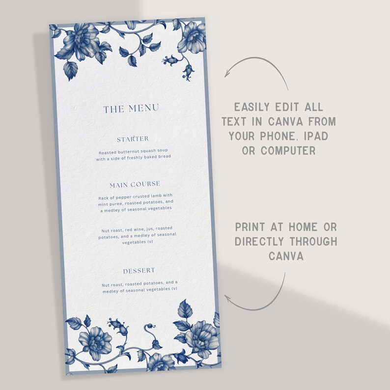 Personalised Wedding Menu Template Modern Minimalist Digital Download ...