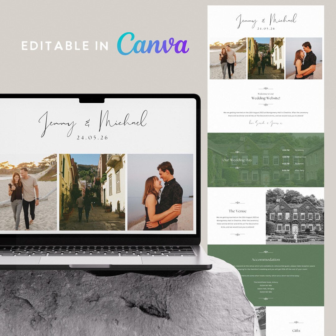 Elegant Wedding Website Template, Canva Wedding Web Invitation, Personalized Wedding, Online ...