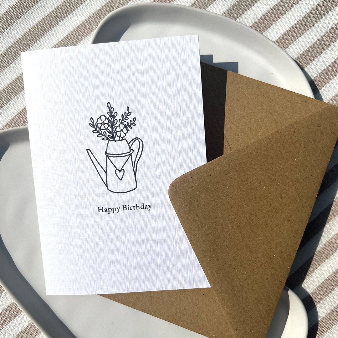 Hand-drawn Birthday Card Illustration Flowers Watering Can Greetings ...