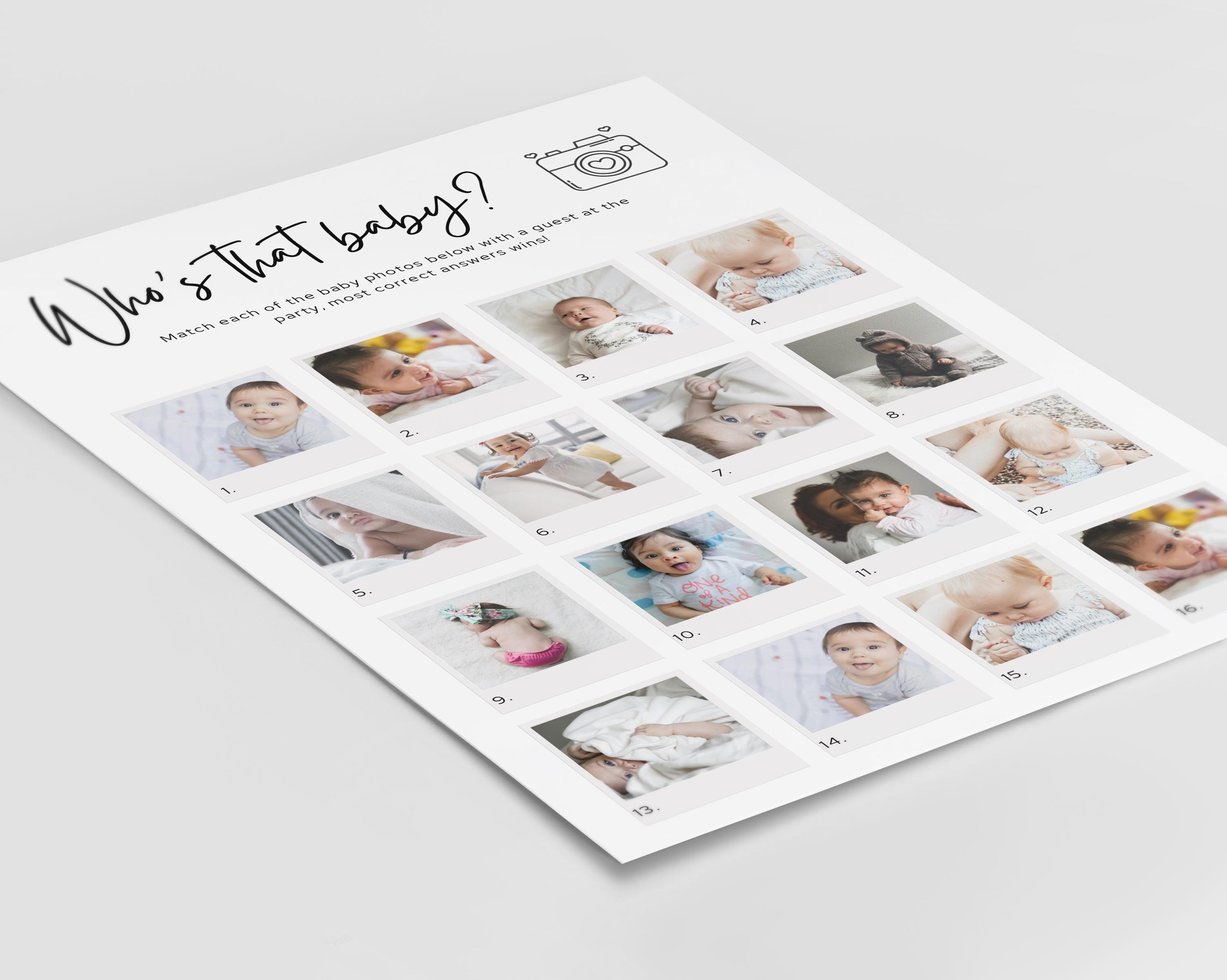 Who's That Baby Photo Game Sign or Card, Printable Baby Photo Game ...