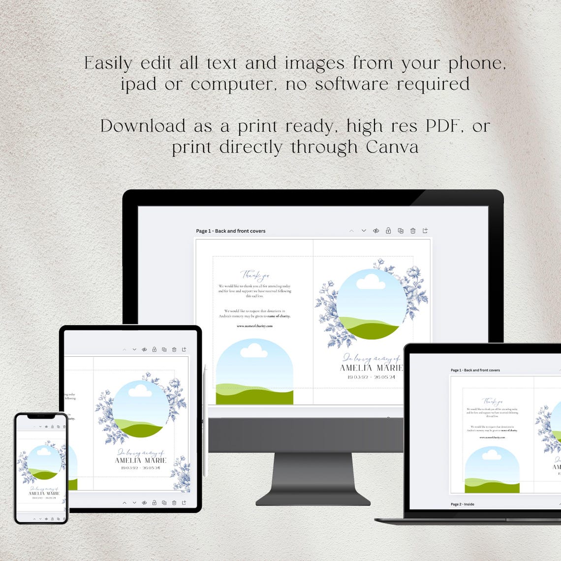 Modern Funeral Program Template Printable Order of Service Celebration ...