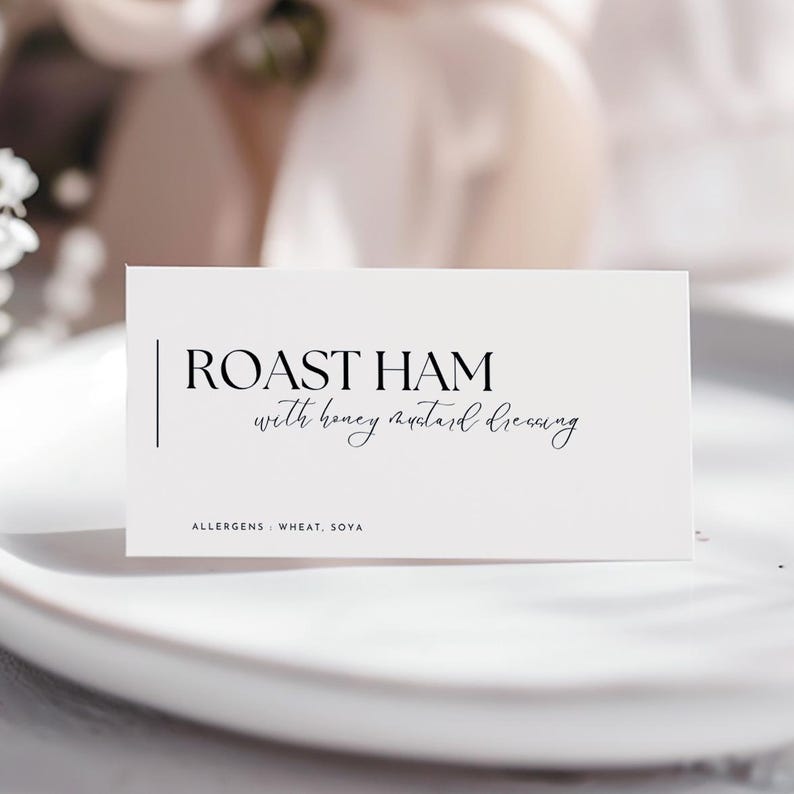 Modern Buffet Card Template, Minimalist Wedding Food Labels, Name Cards ...