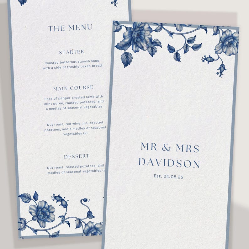 Personalised Wedding Menu Template Modern Minimalist Digital Download ...