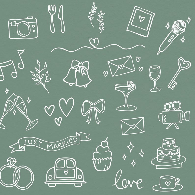 Hand Drawn Wedding Icons: SVG PNG JPG Clipart Set - Etsy