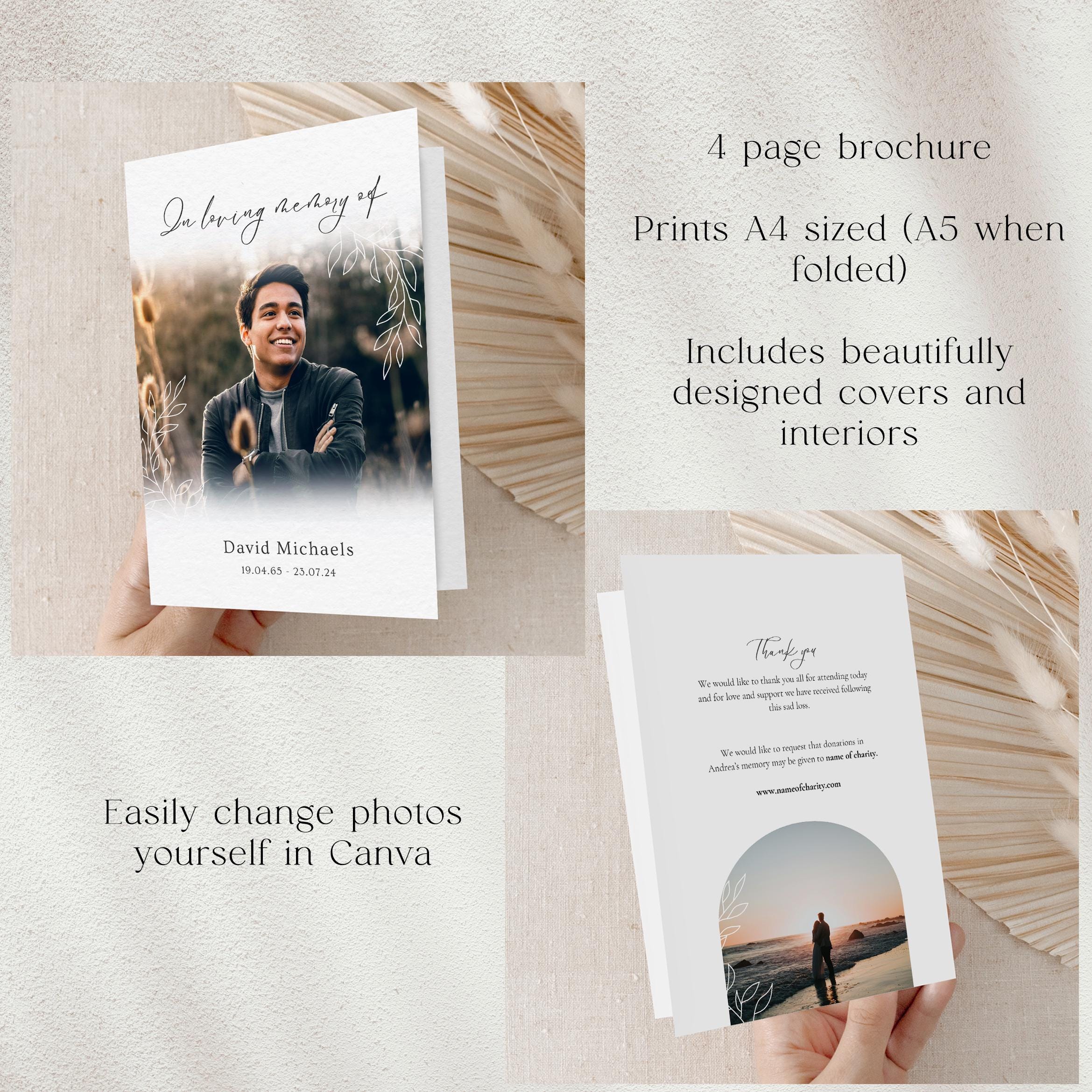 Funeral Order of Service Program Booklet Modern, Template Printable ...