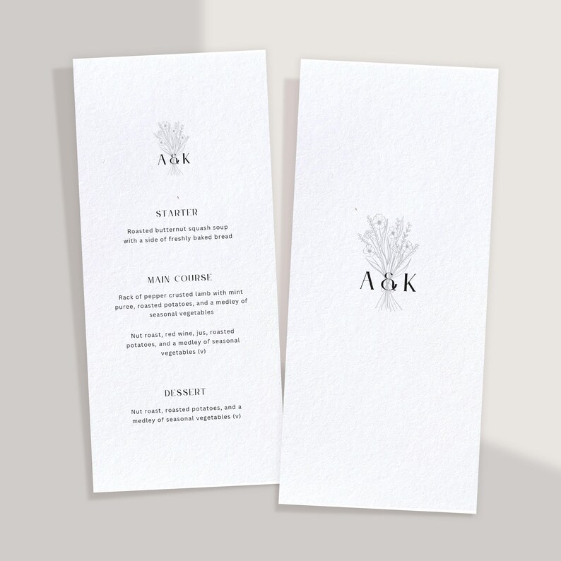 Personalised Wedding Menu Template, Modern, Minimalist, Luxury, Digital ...