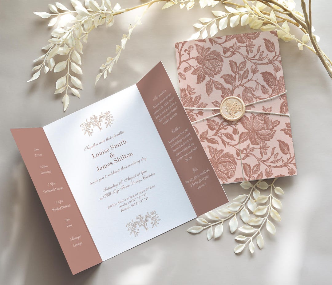 Gatefold Wedding Invite Template, Vintage Mocha Mousse, Folding Wedding ...